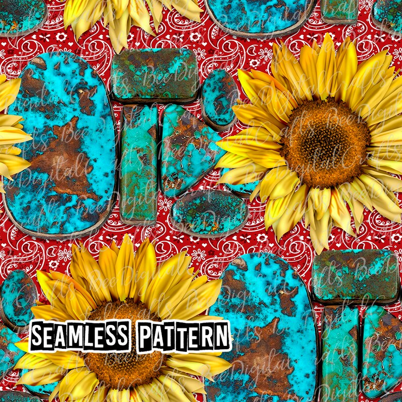 SEAMLESS Pattern Turquoise and Sunflower Western Digital - Etsy