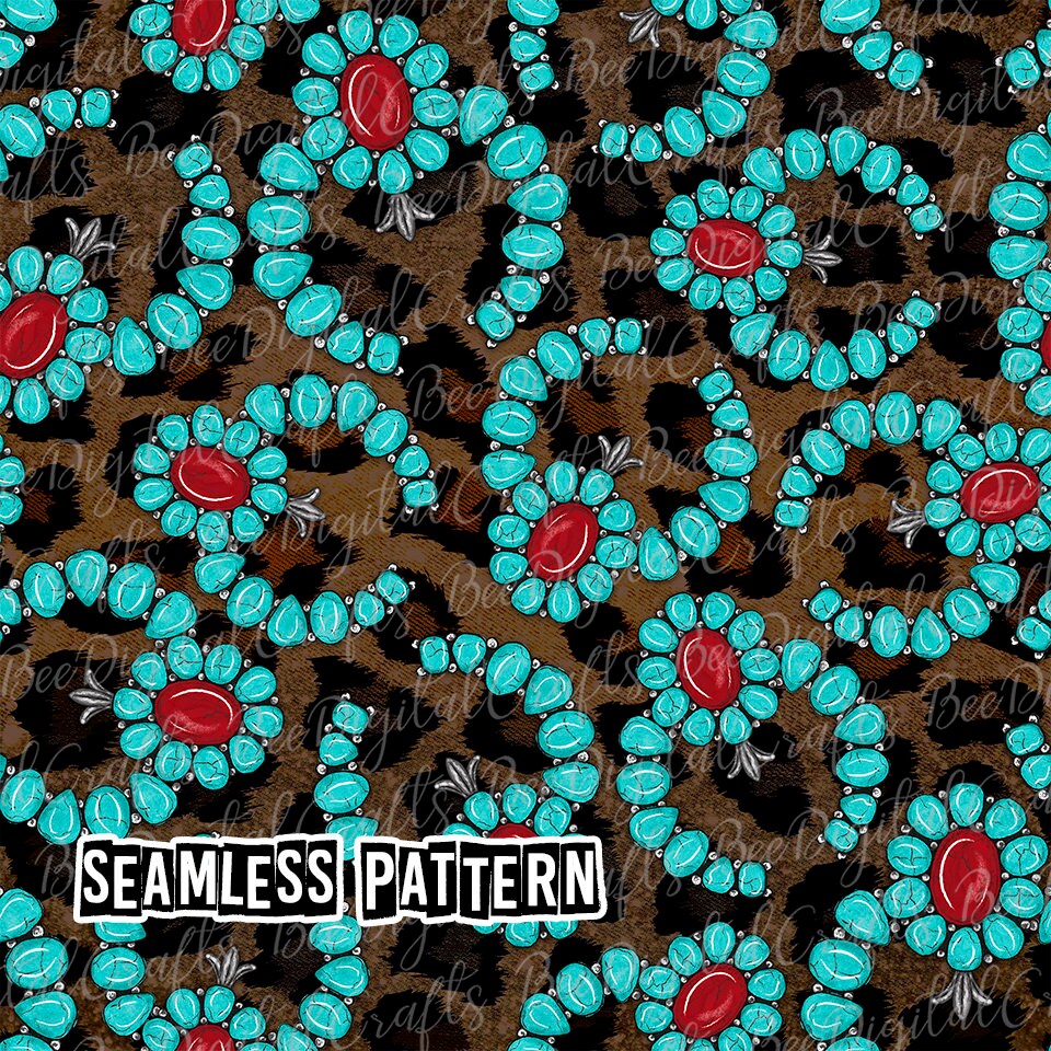 SEAMLESS Pattern Turquoise Leopard Print Design Western Digital Fabric ...
