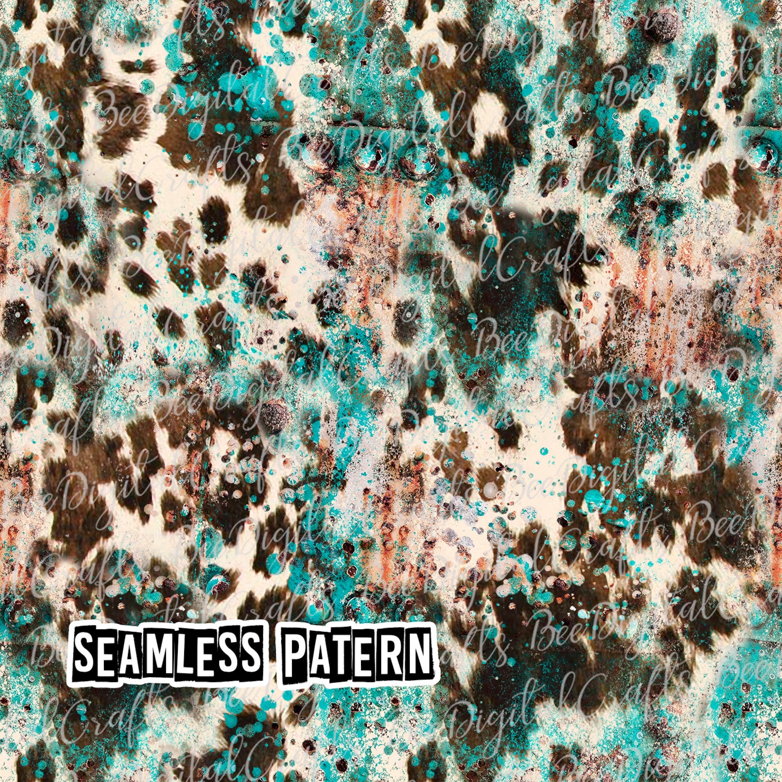SEAMLESS Pattern Cowhide and Rustic Western Digital Fabric Design ...