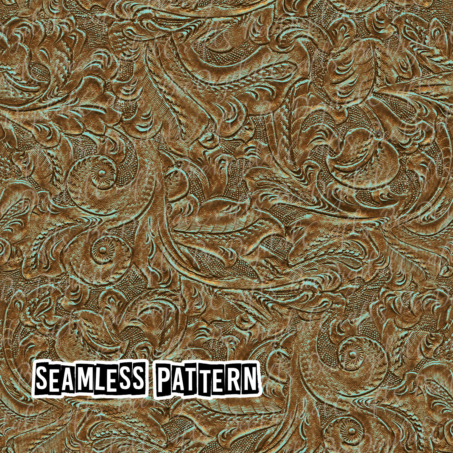 SEAMLESS Pattern Patina Tooled Leather Design Western Digital - Etsy