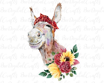 Donkey With Sunflower Sublimation Design Farm Animal PNG | Etsy