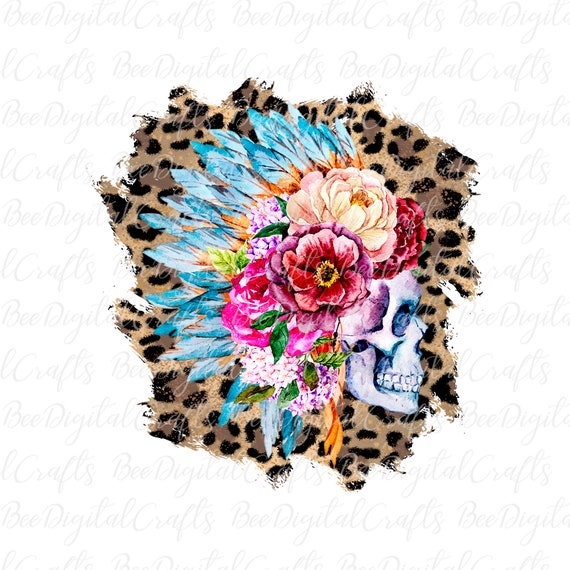 Floral Skull Leopard Print Background PNG Download - Etsy