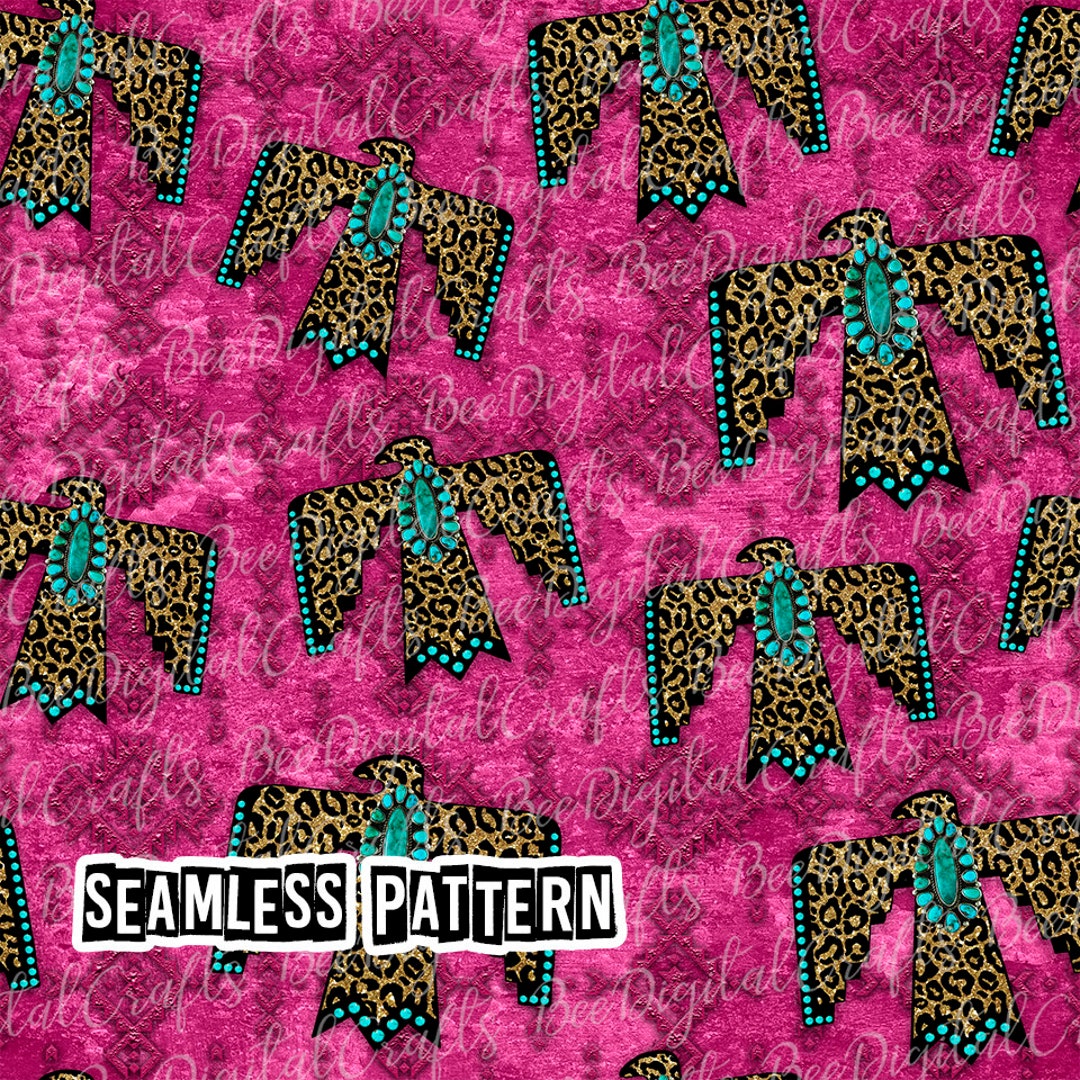 SEAMLESS Pattern Leopard Thunderbird With Turquoise Aztec Hot Pink ...