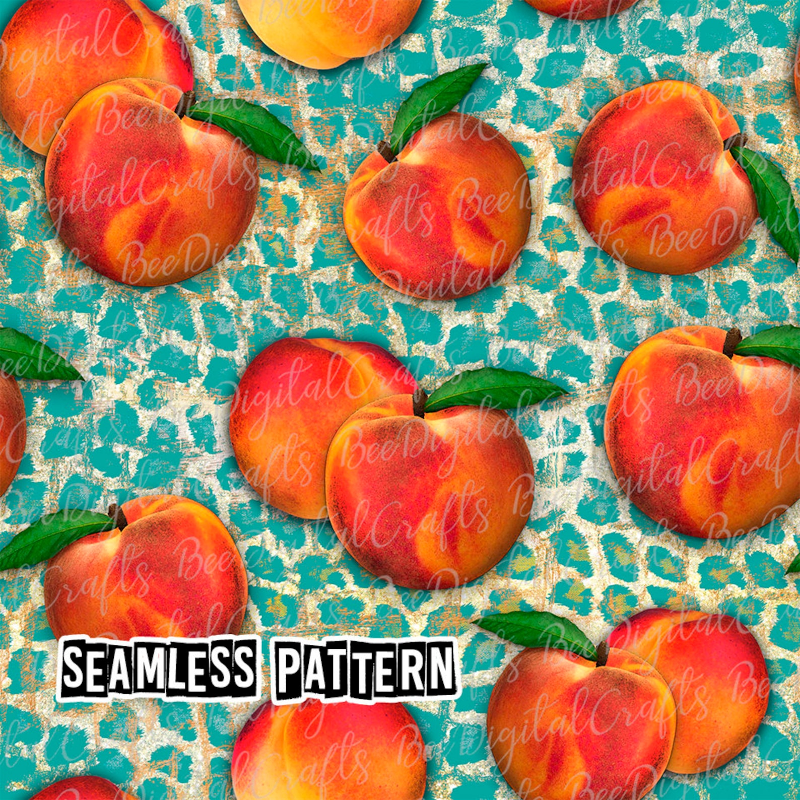 SEAMLESS Pattern Leopard Teal Peach Summer Fruit Digital - Etsy