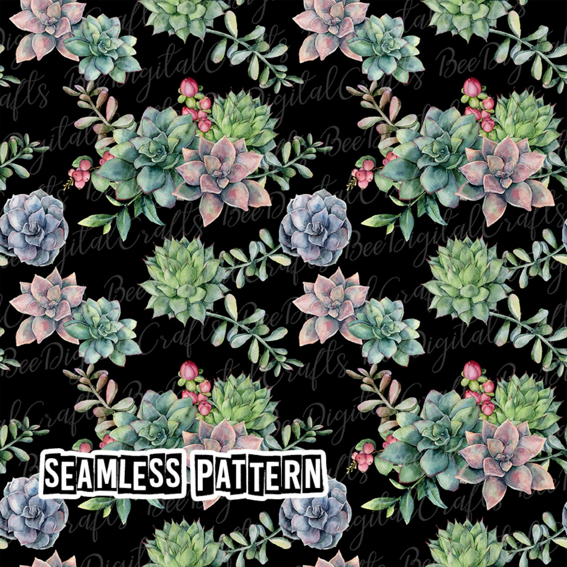 SEAMLESS Pattern Succulent Floral Digital Fabric Design Plants | Etsy
