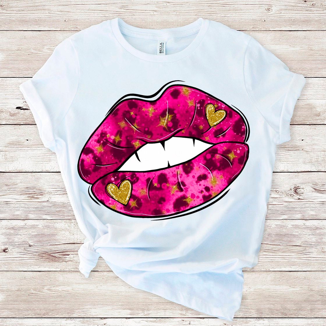 Pink Leopard Lips With Heart PNG Download Valentine's Day | Etsy