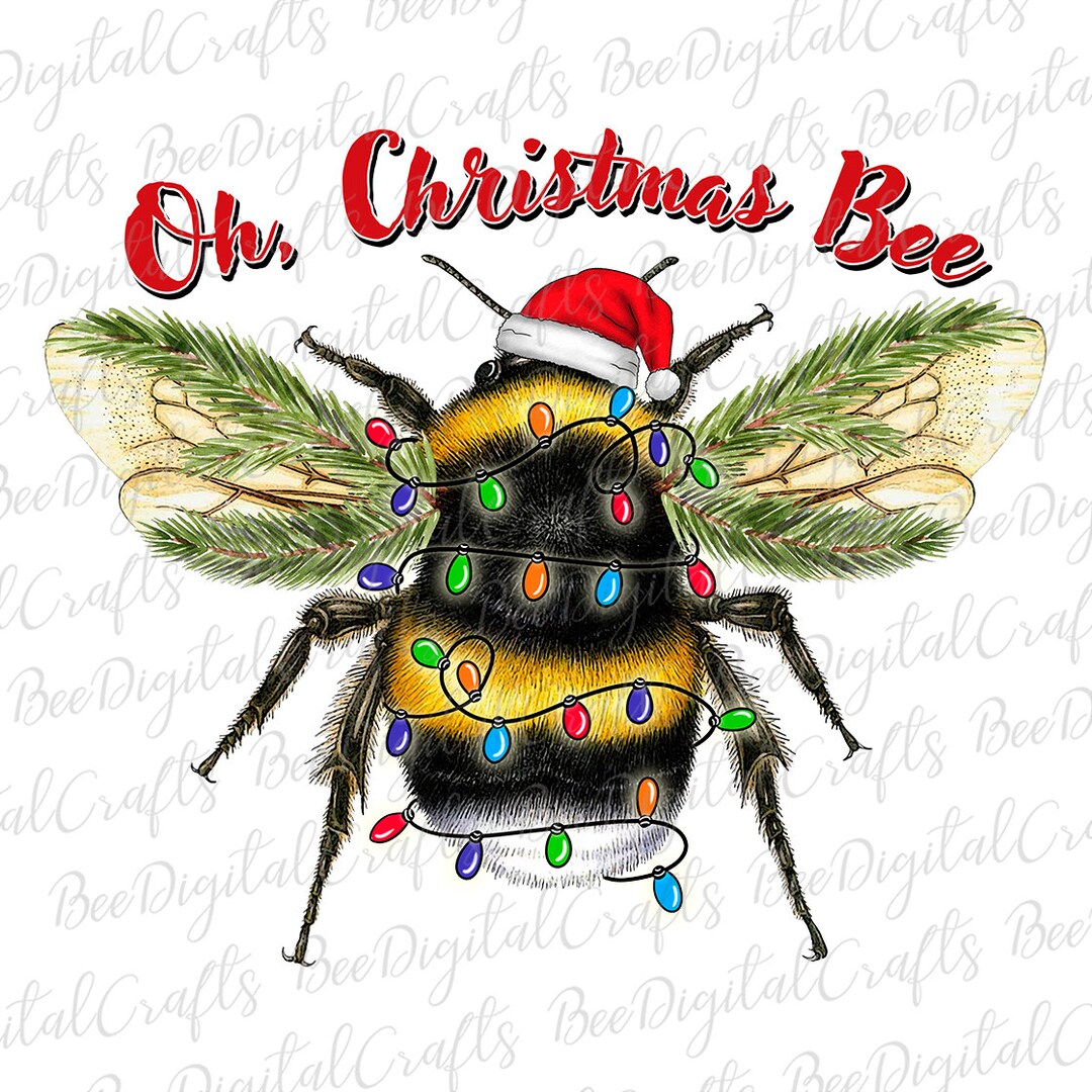 Oh Christmas Bee PNG Download Watercolor Holiday Bee With Santa Hat and ...
