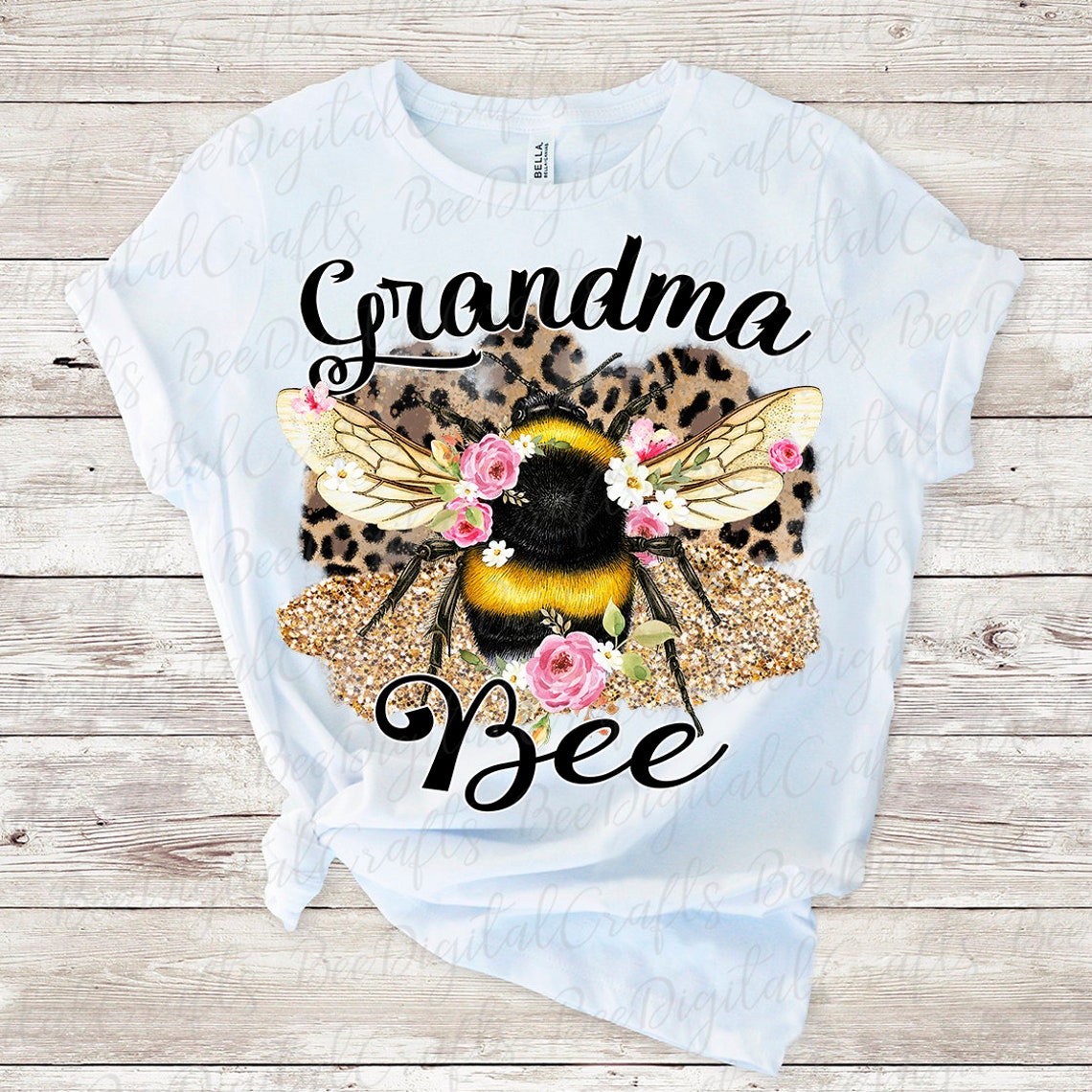Grandma Bee Sublimation Design Glitter Leopard With Flower PNG - Etsy