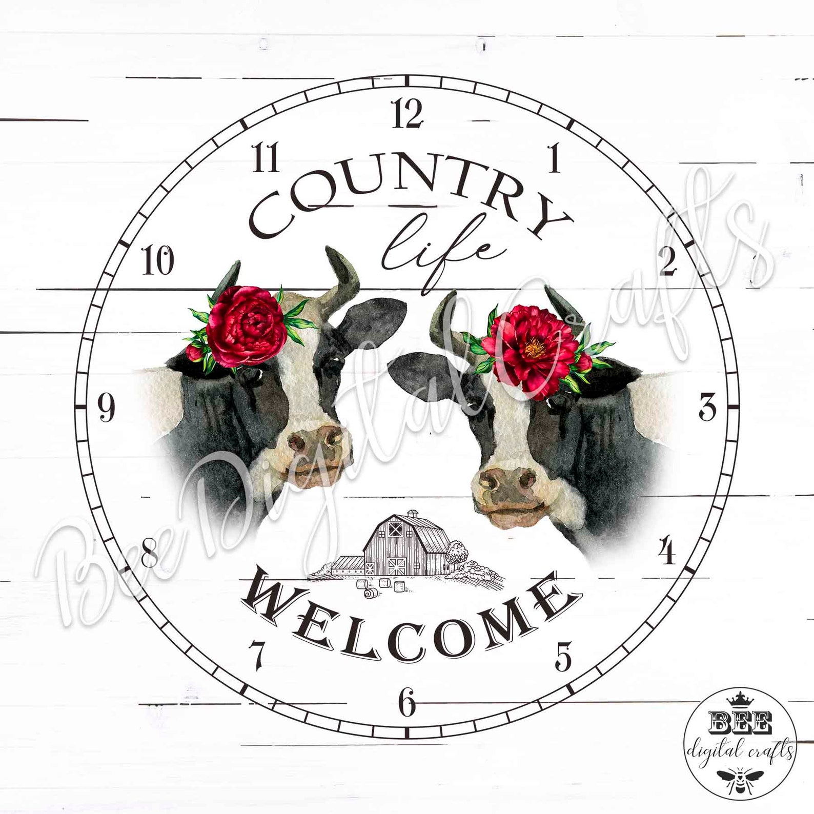 12 Inch Large Printable Image Country Style Clock Face - Etsy