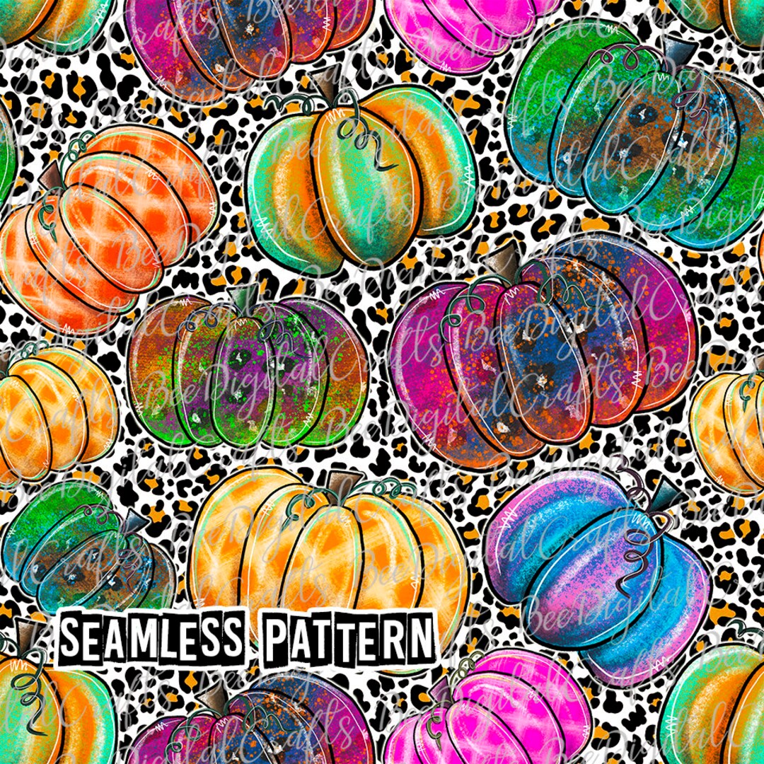 SEAMLESS Pattern Watercolor Pumpkin Colorful Leopard Fall Digital ...