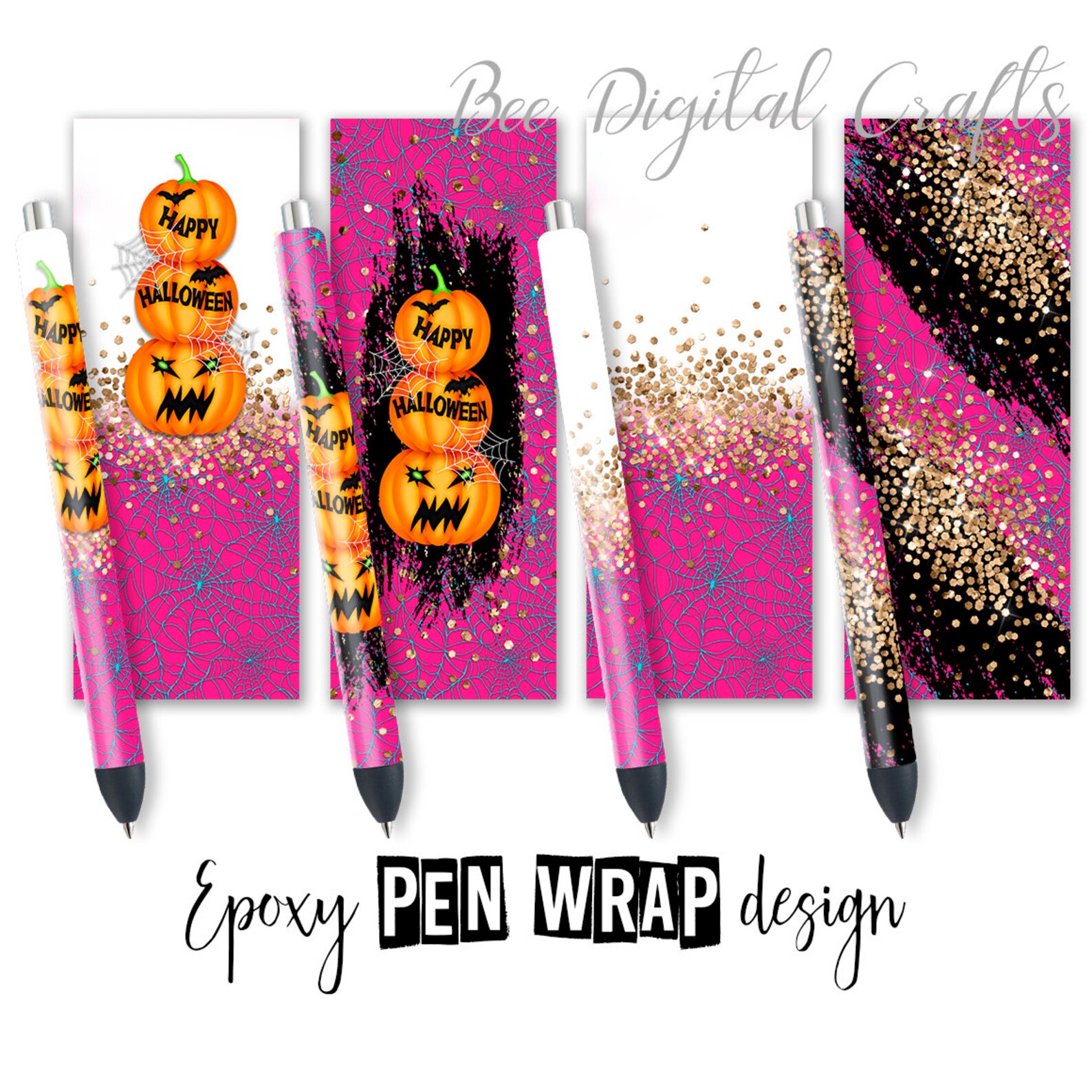 Happy Halloween Pen Wrap Template Pumpkin and Spiderweb Ink - Etsy