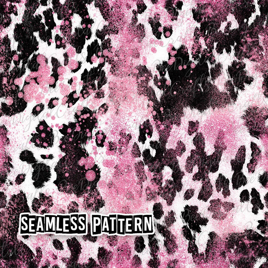SEAMLESS Pattern Cowhide and Pink Glitter Western Digital Fabric Design ...