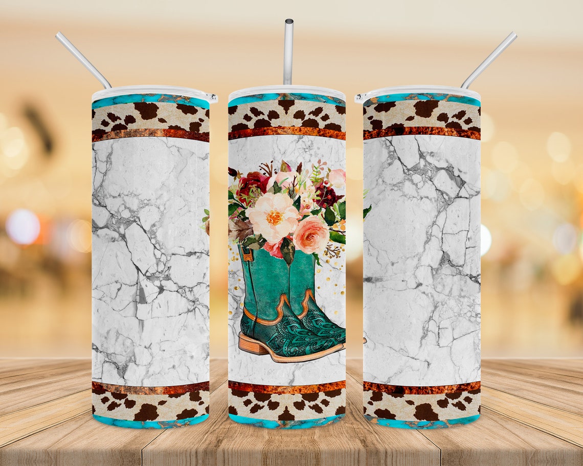 Western Boots With Flower Tumbler Sublimation Design, 20 OZ Skinny ...