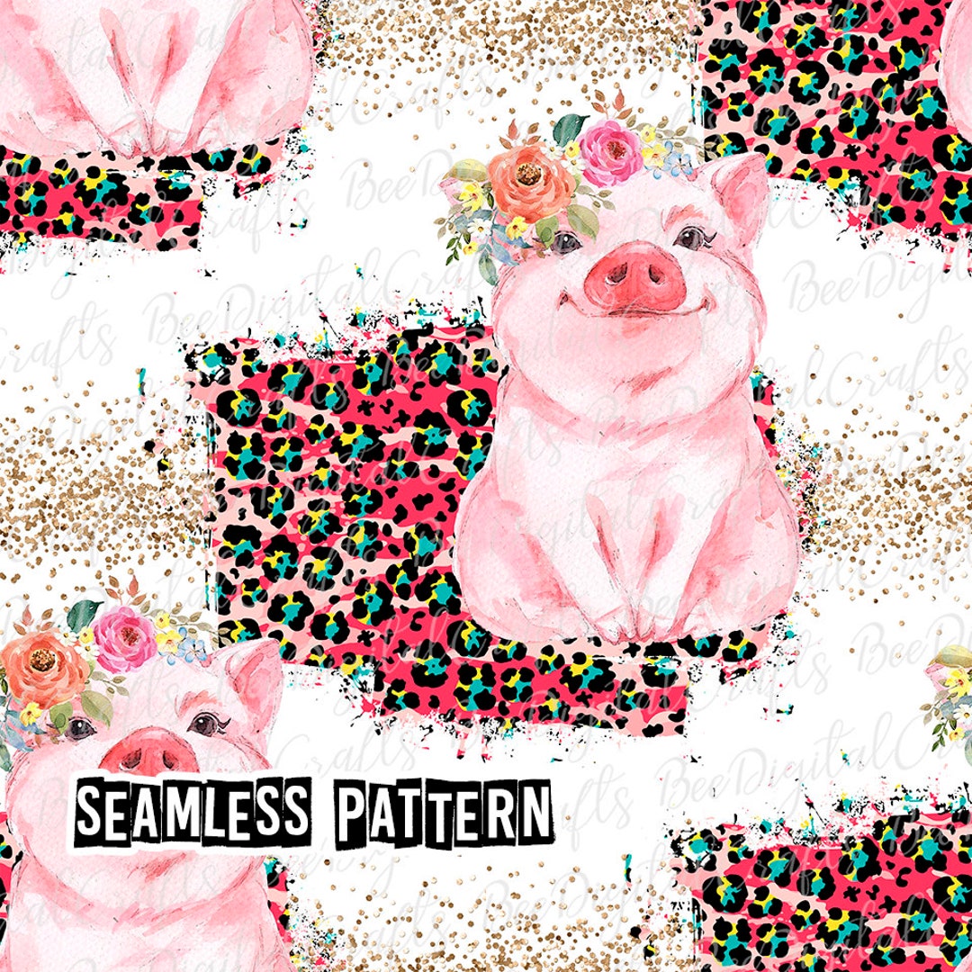 SEAMLESS Pattern Pig With Flower Design Farm Animal Digital Fabric ...