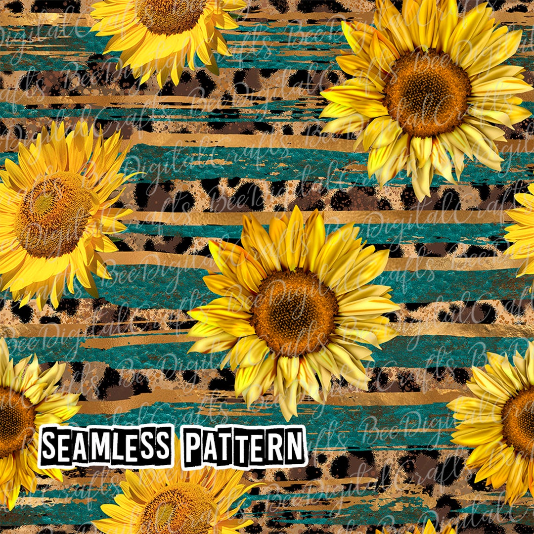 SEAMLESS Pattern Sunflower Leopard Western Digital Fabric Design ...