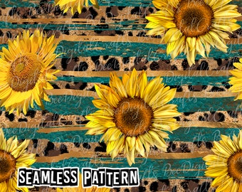 SEAMLESS Pattern Sunflower Leopard Western Digital Fabric - Etsy
