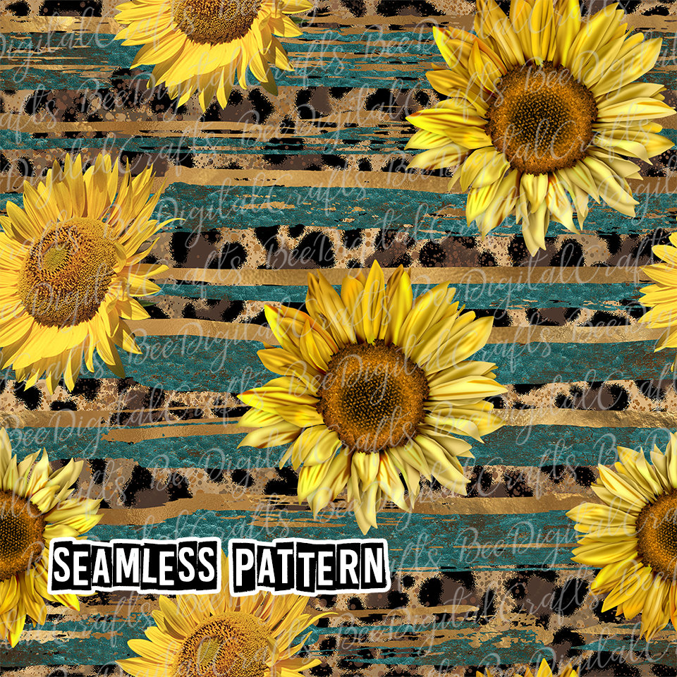 SEAMLESS Pattern Sunflower Leopard Western Digital Fabric - Etsy UK