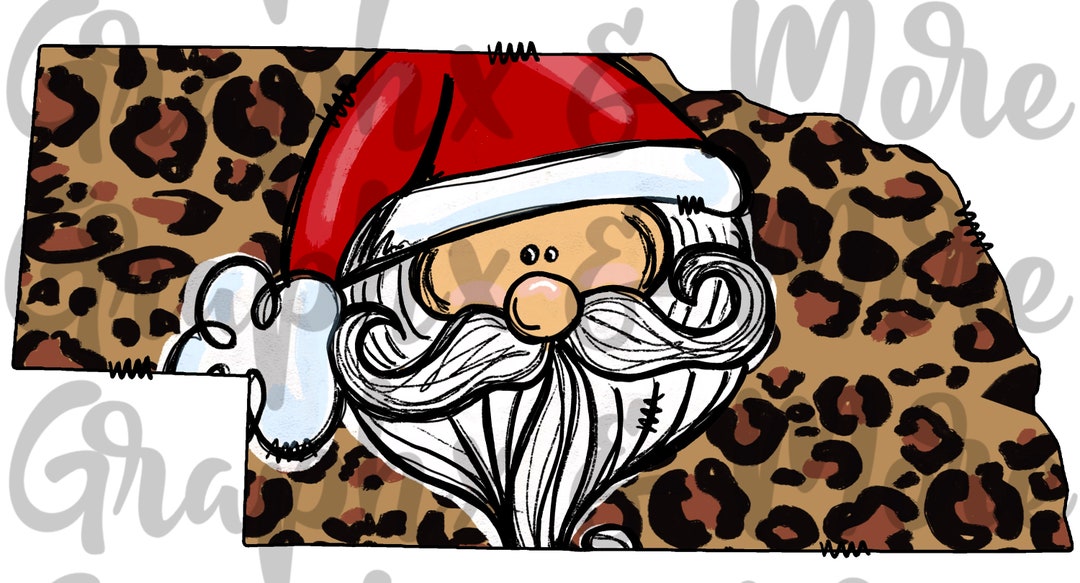 Nebraska Leopard Santa PNG | Sublimation Design | Hand Drawn - Etsy