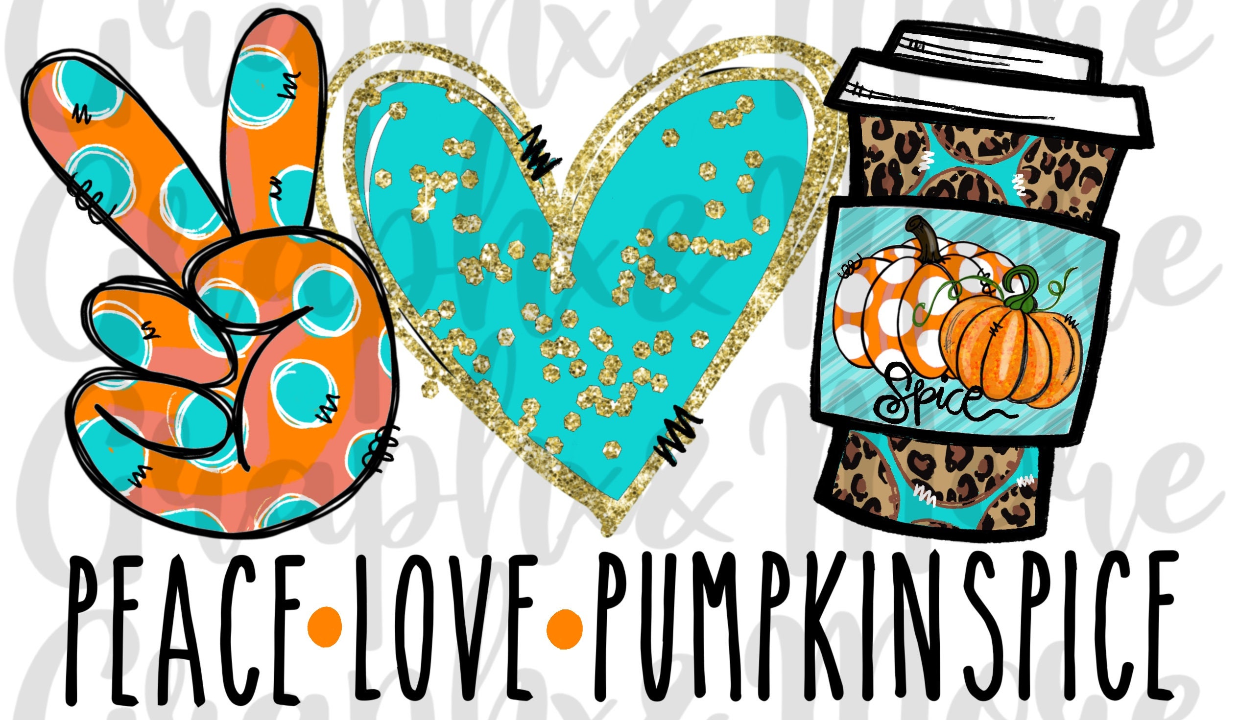 Peace. Love. Pumpkin Spice PNG Hand Drawn Sublimation | Etsy