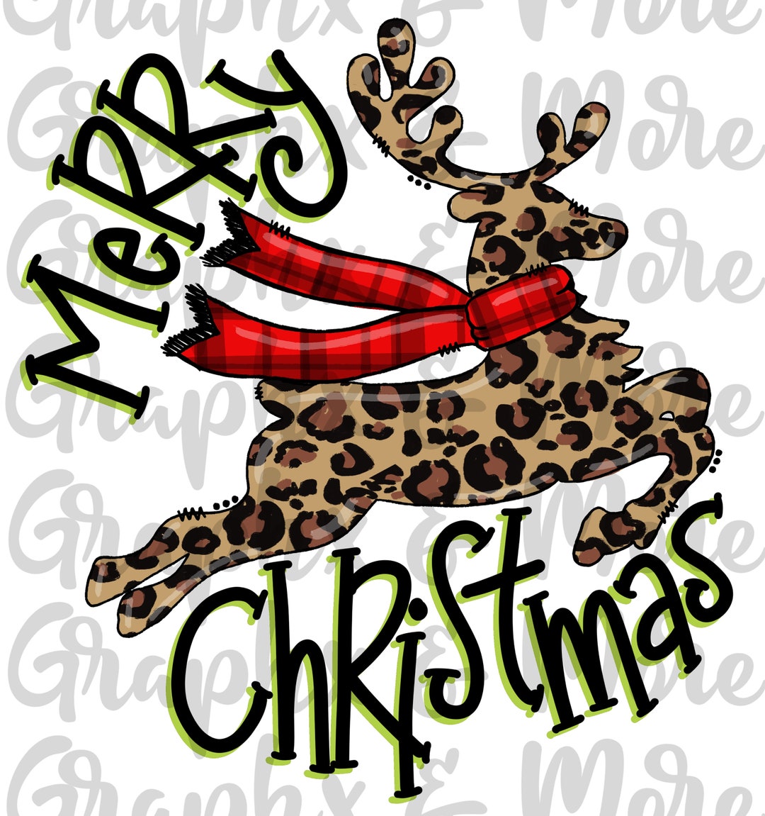 Merry Christmas Leopard Reindeer PNG | Sublimation Design | Hand Drawn ...