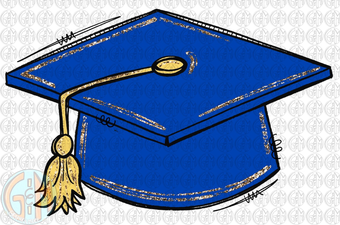 Royal Blue Graduation Cap PNG | Sublimation Design | Hand Drawn - Etsy