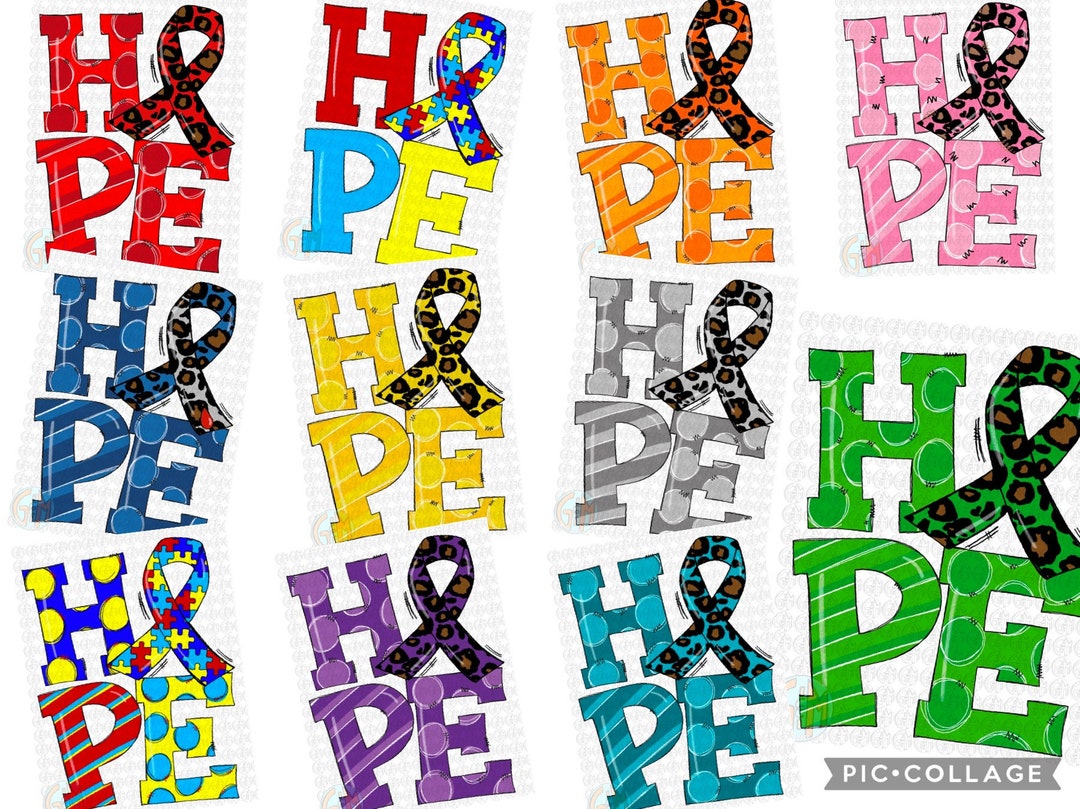 HOPE Ribbon Bundle PNG | 11 Designs | Sublimation Design | Hand Drawn ...