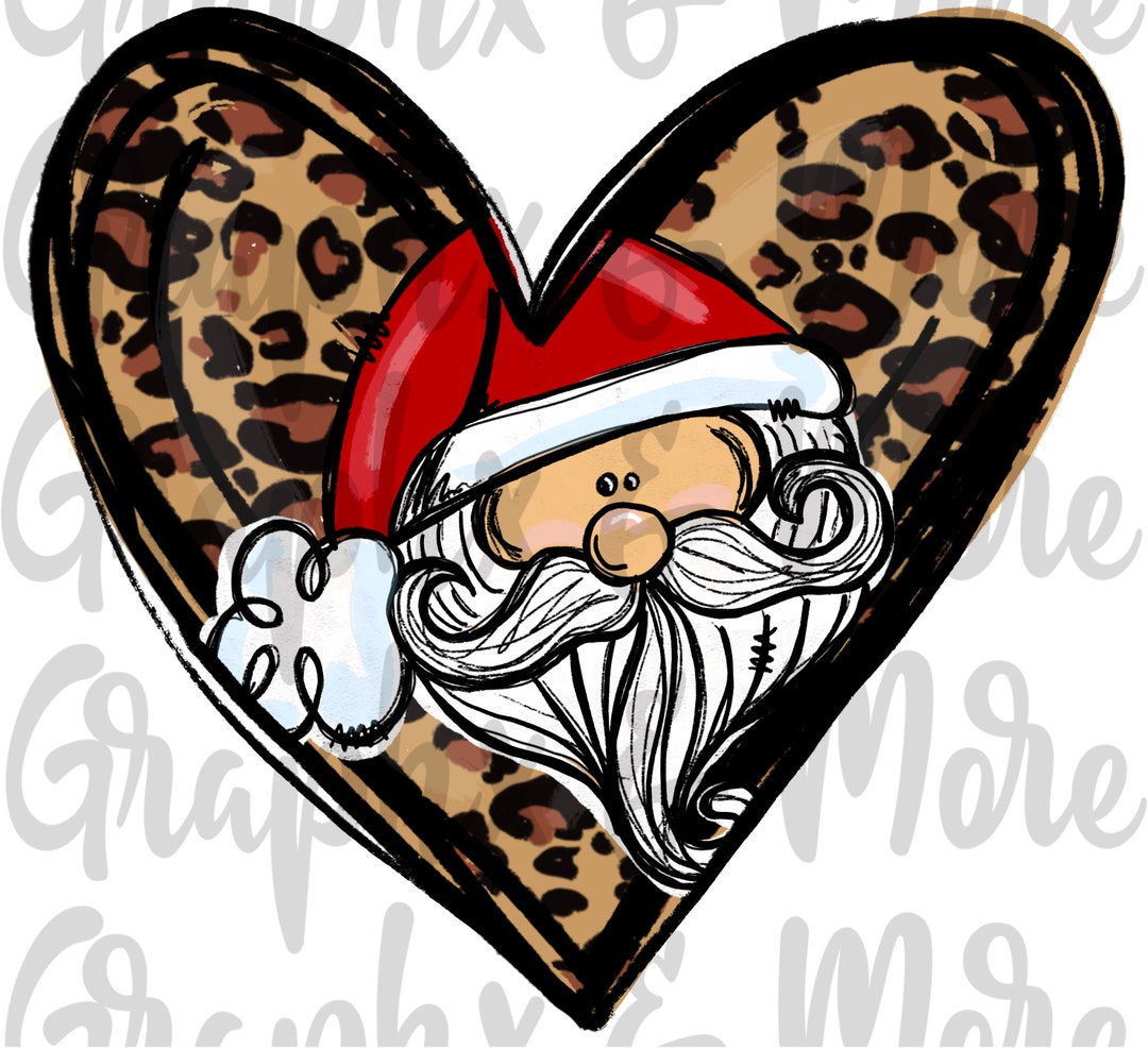 Santa Leopard Heart PNG | Hand Drawn | Sublimation Design - Etsy