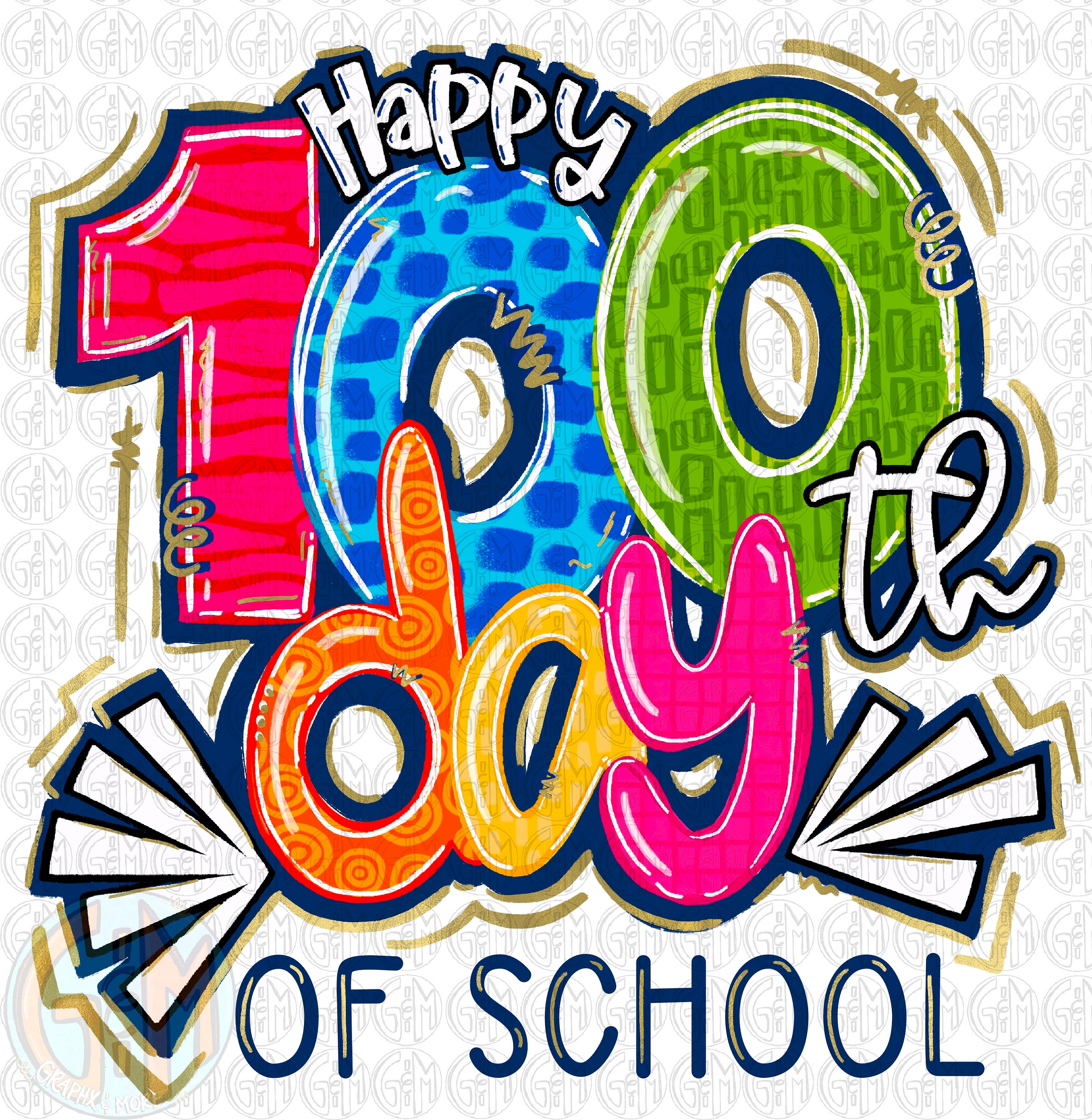 100th Day of School PNG Hand Drawn Sublimation Design - Etsy