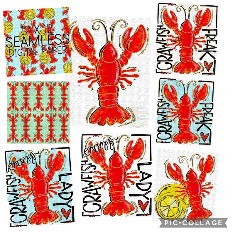 Crawfish Bundle PNG Sublimation Design Hand Drawn - Etsy
