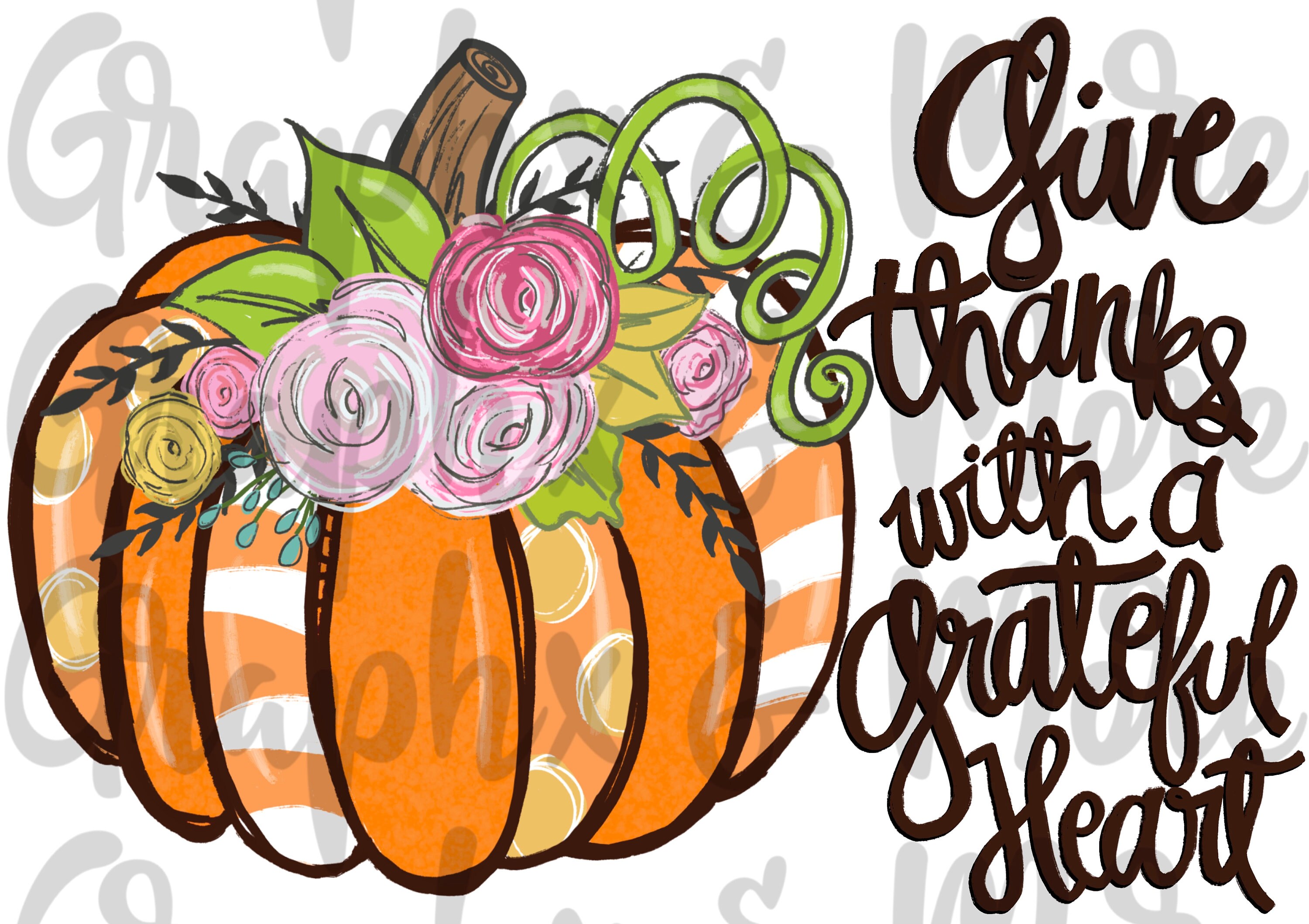 Give Thanks Pumpkin PNG Sublimation Design Hand Drawn - Etsy