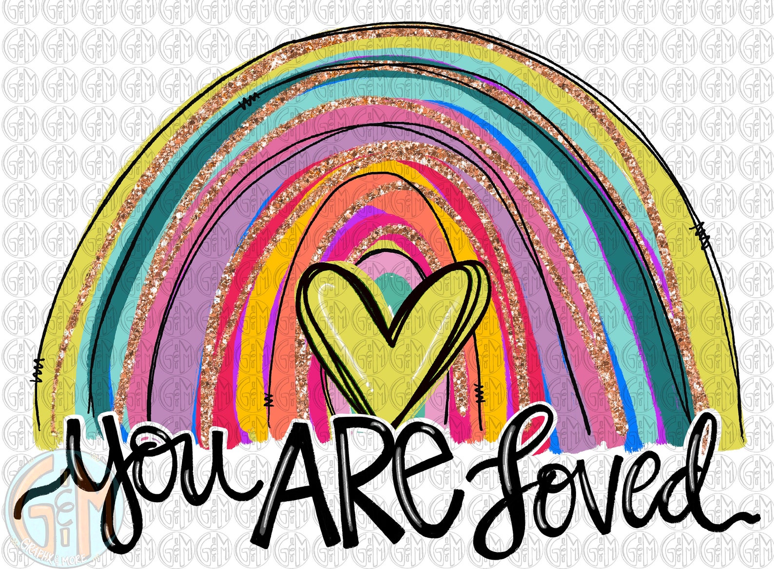 You Are Loved Rainbow PNG Green Heart Sublimation Design - Etsy