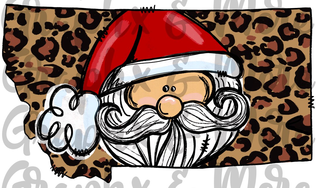 Montana Leopard Santa PNG | Sublimation Design | Hand Drawn - Etsy