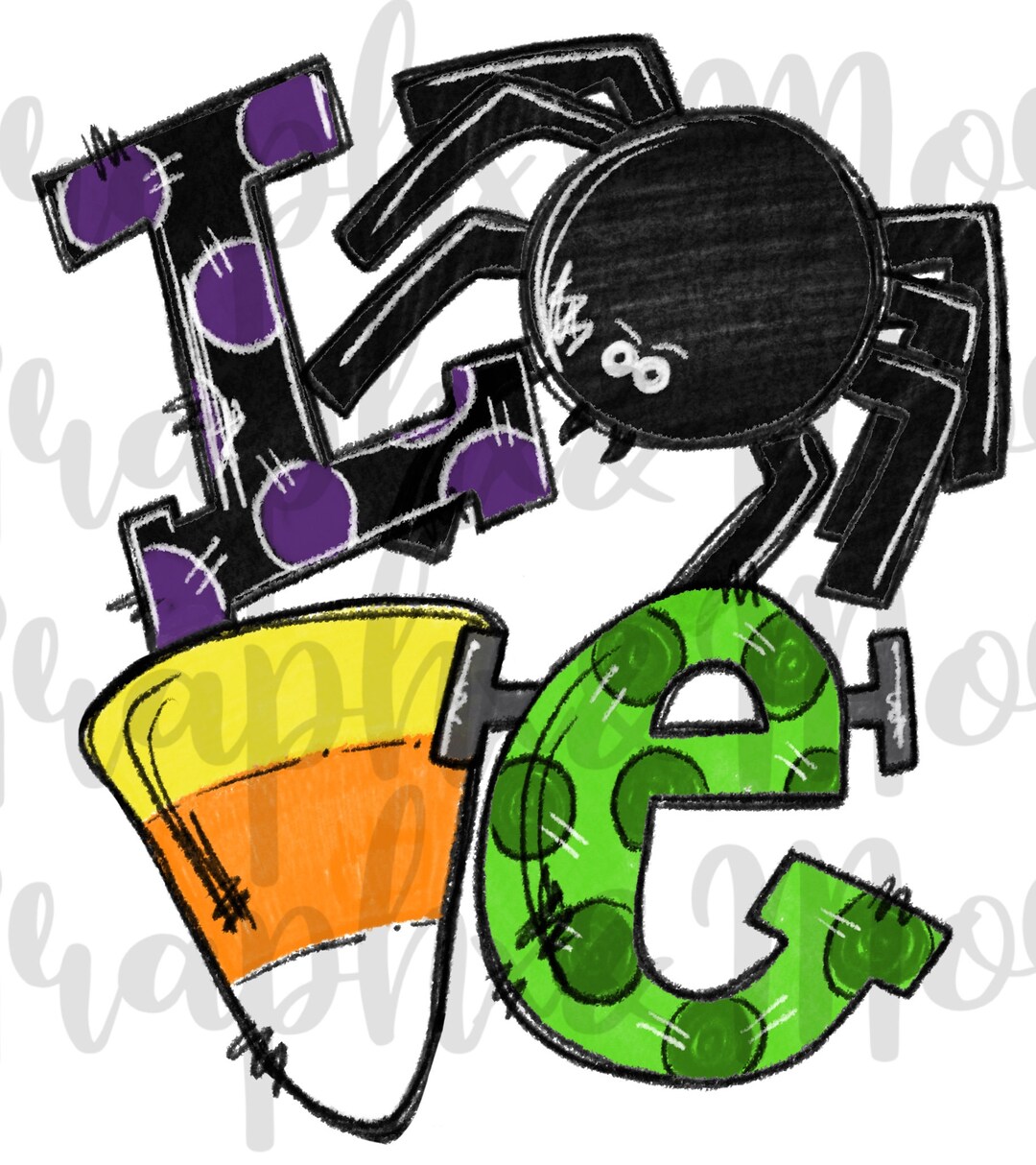 LOVE Halloween PNG | Sublimation Design | Hand Drawn | Clip Art - Etsy
