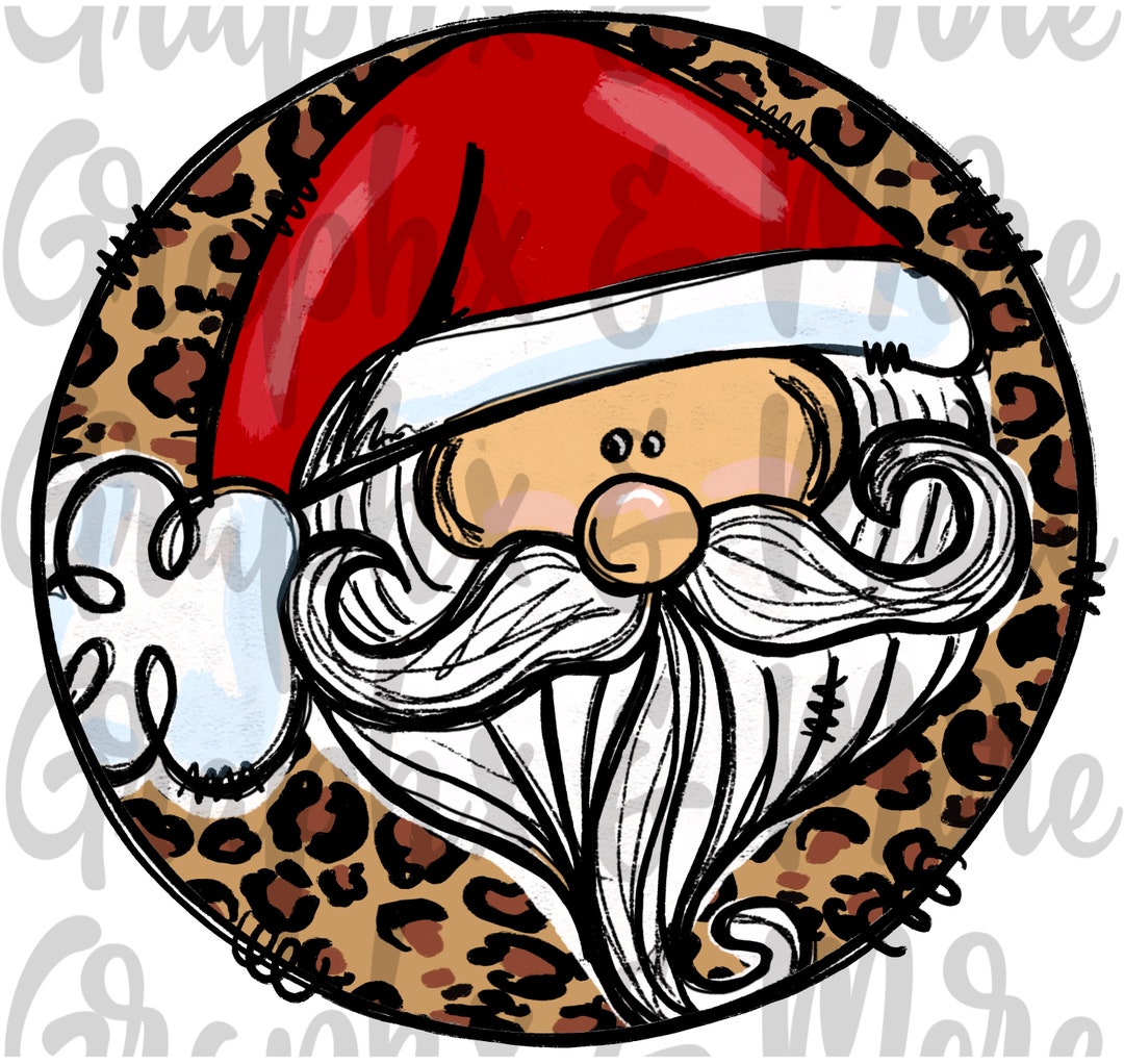 Round Leopard Santa PNG | Sublimation Design | Hand Drawn - Etsy