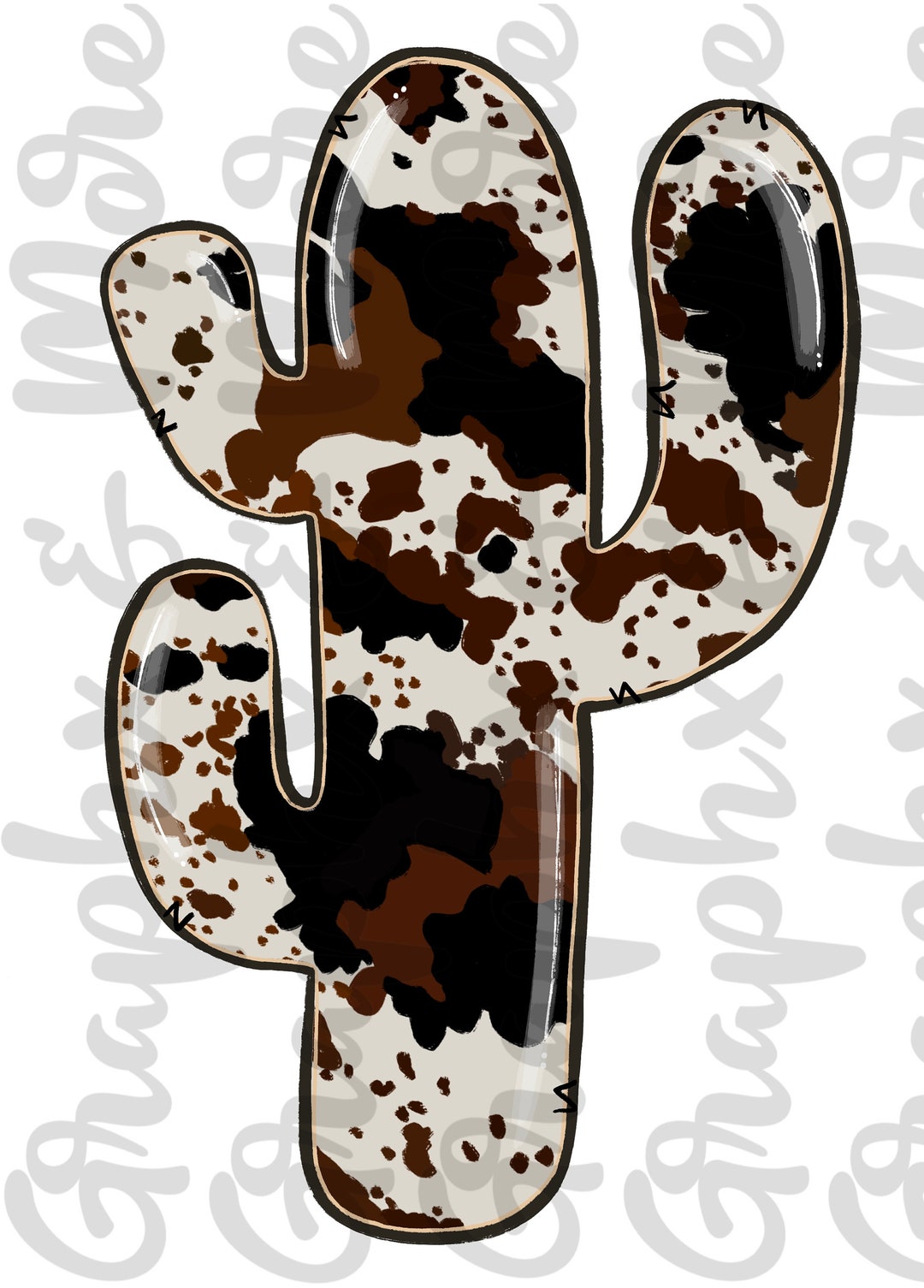 Cow Print Cactus PNG | Sublimation Design | Hand Drawn - Etsy