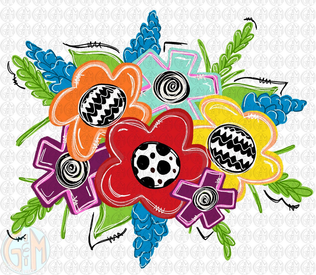 Bright Flowers PNG | Hand Drawn | Sublimation Design - Etsy