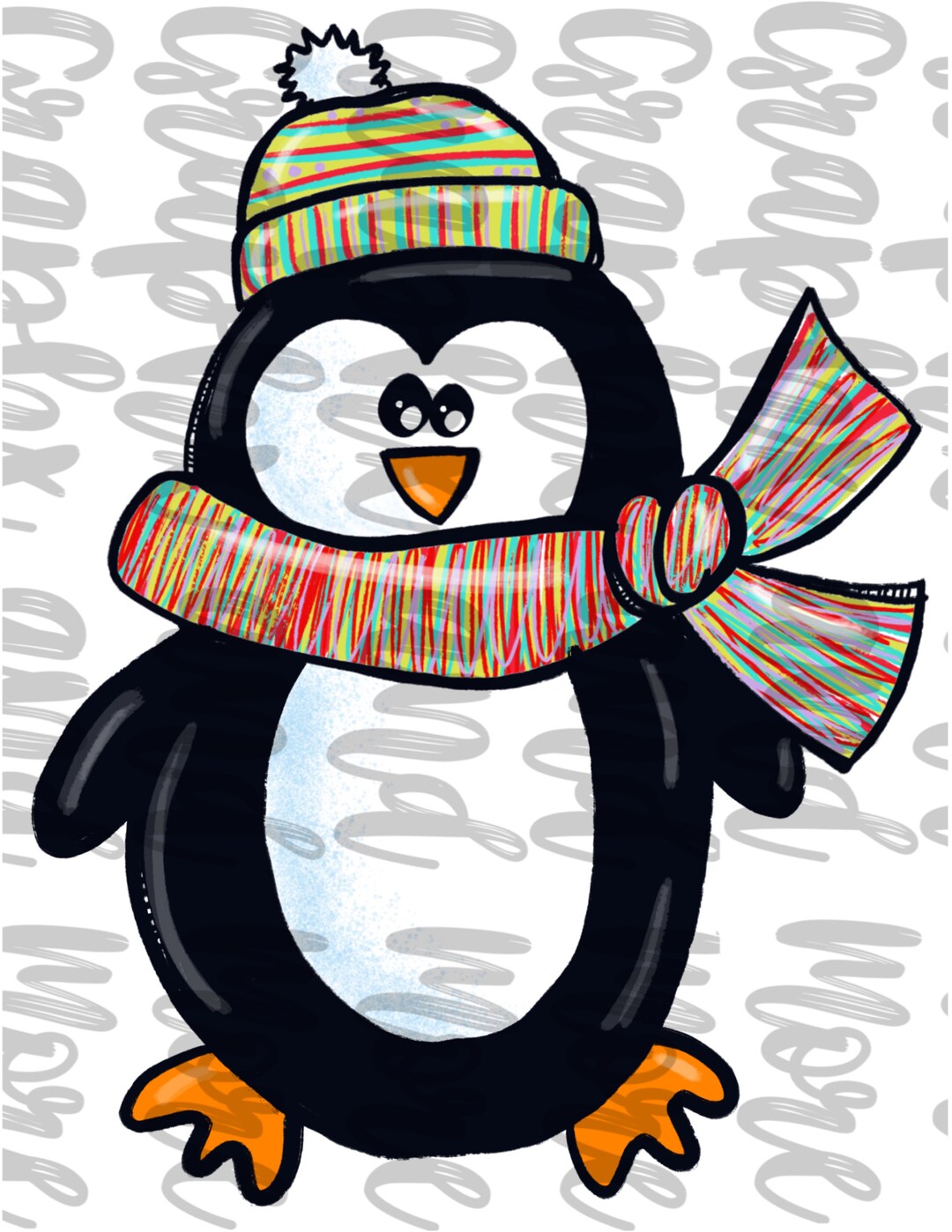 Christmas Penguin PNG | Sublimation Design | Hand Drawn - Etsy