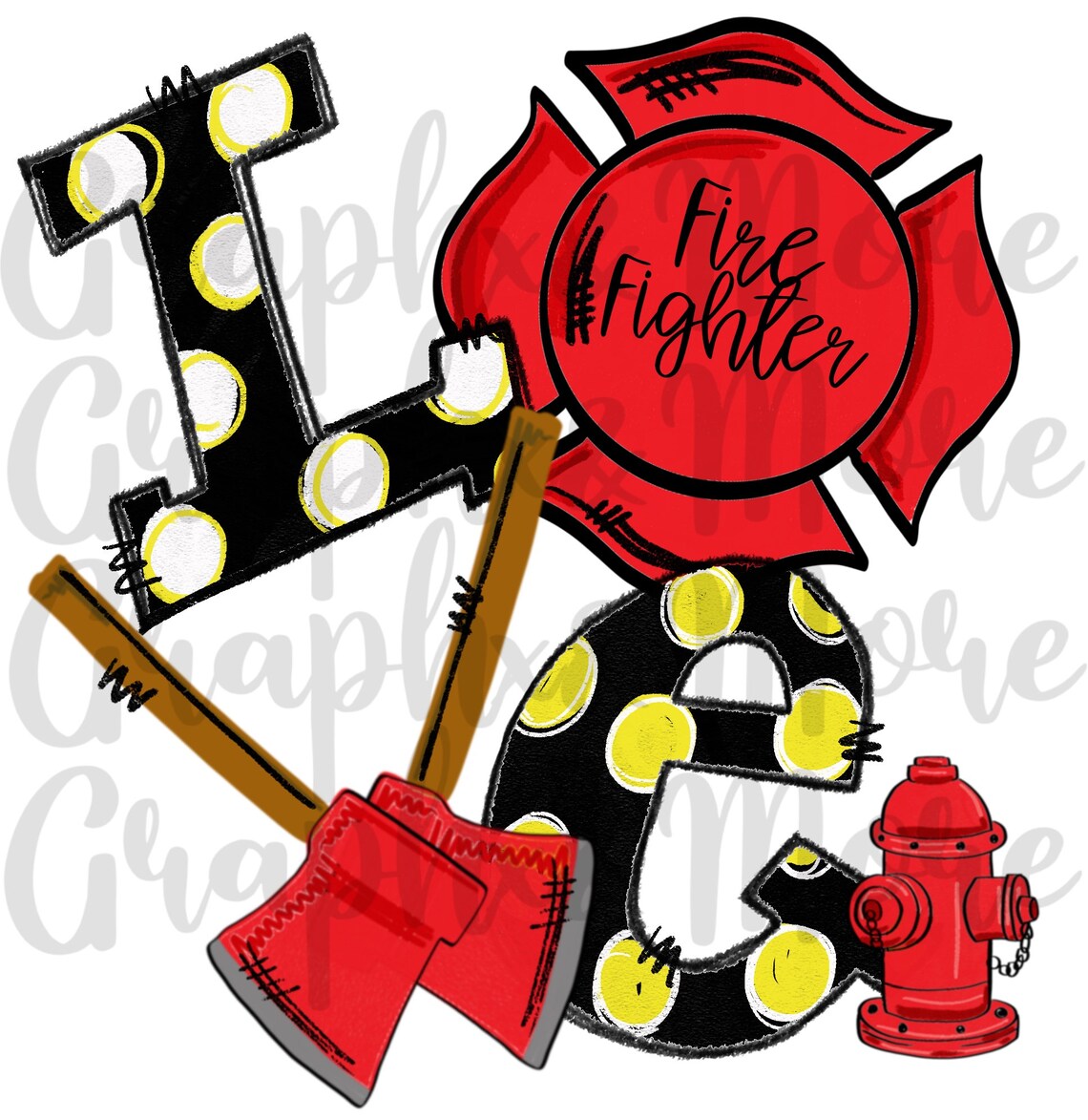 LOVE Firefighter PNG Hand Drawn Sublimation Design - Etsy
