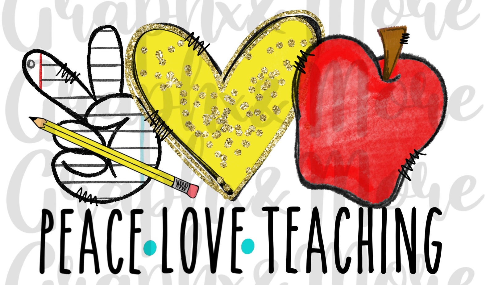 Peace. Love. Teaching PNG Hand Drawn Sublimation Design - Etsy