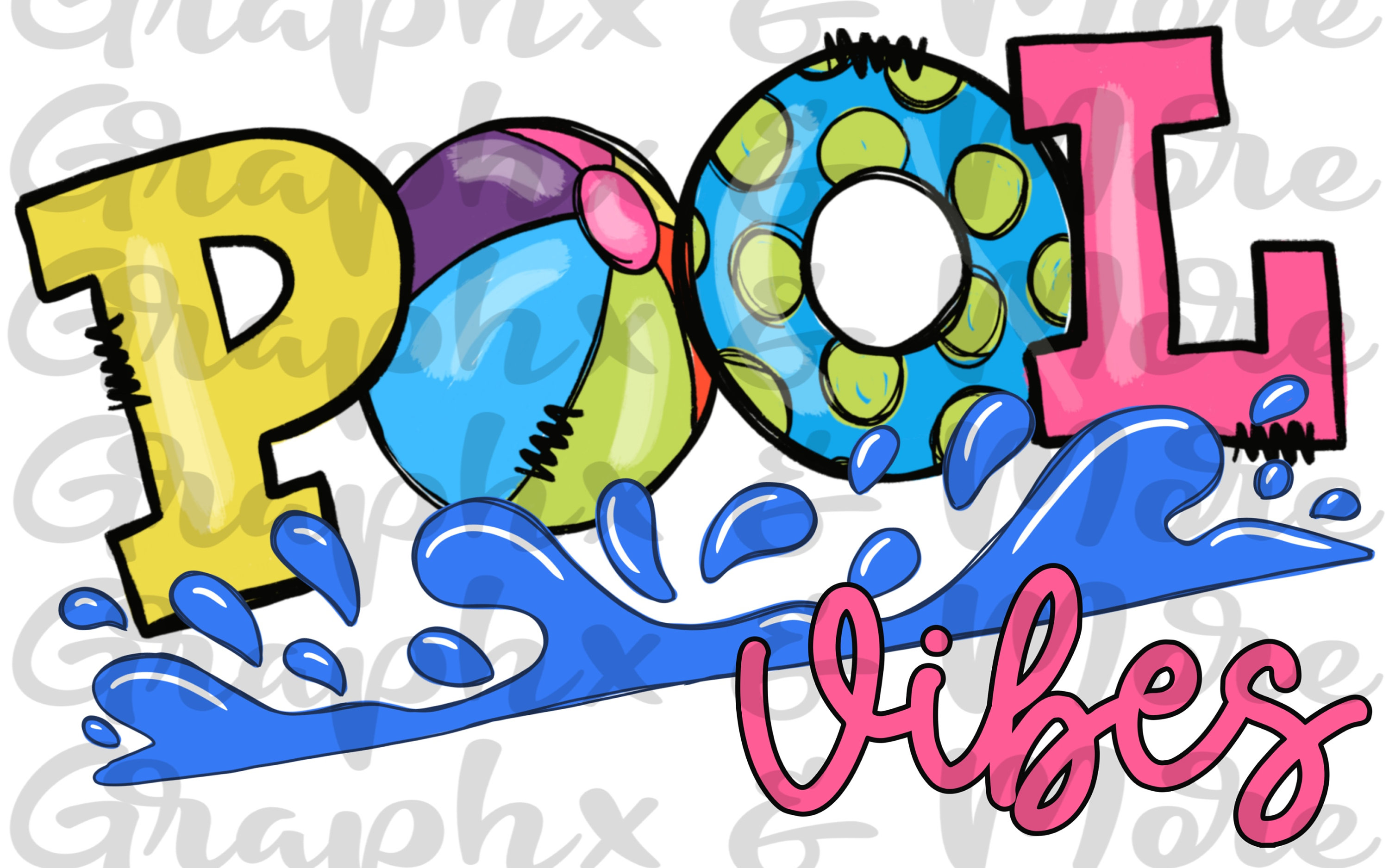 Pool Vibes PNG Sublimation Design Hand Drawn - Etsy