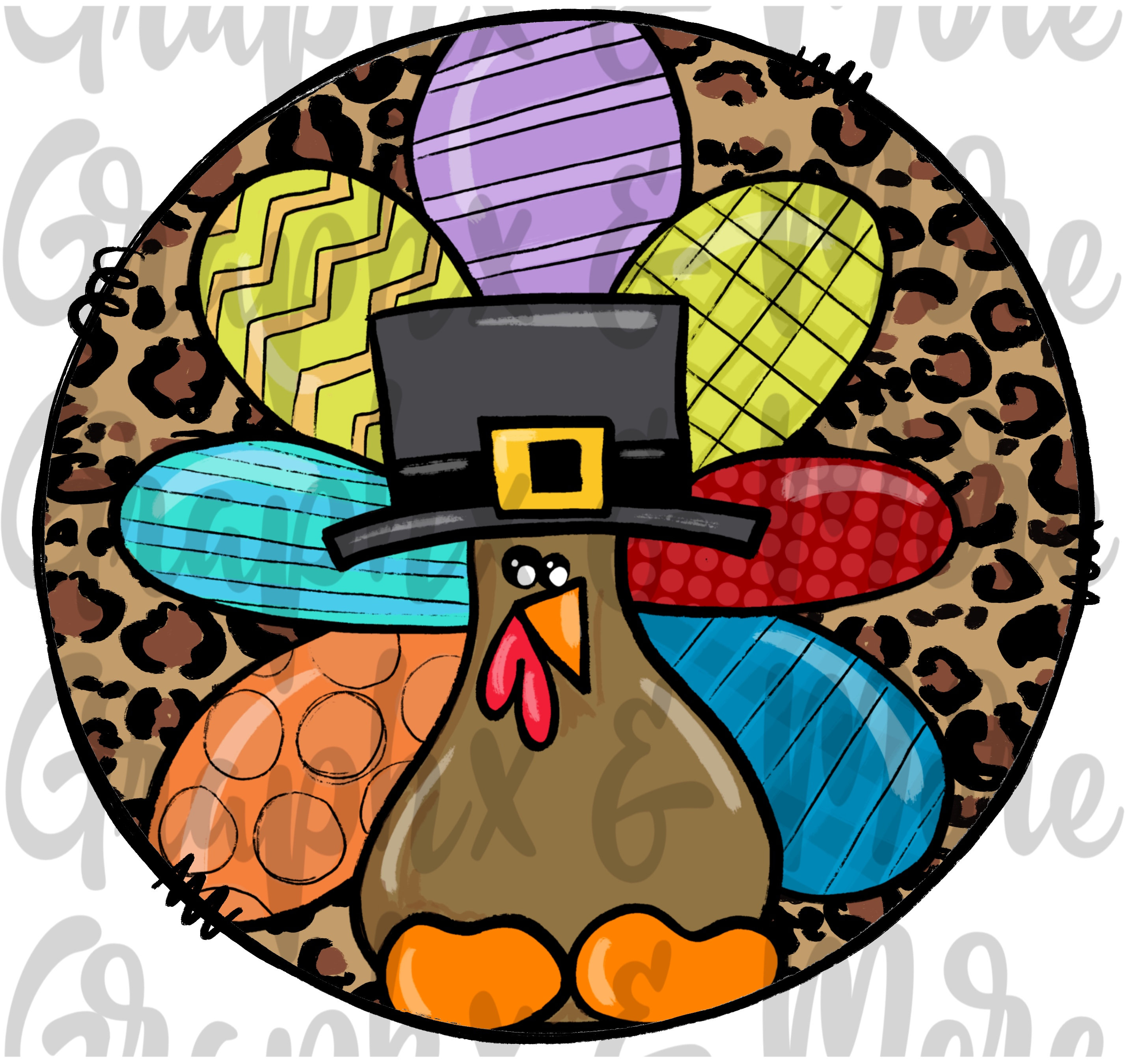 Round Leopard Turkey PNG Sublimation Design Hand Drawn - Etsy