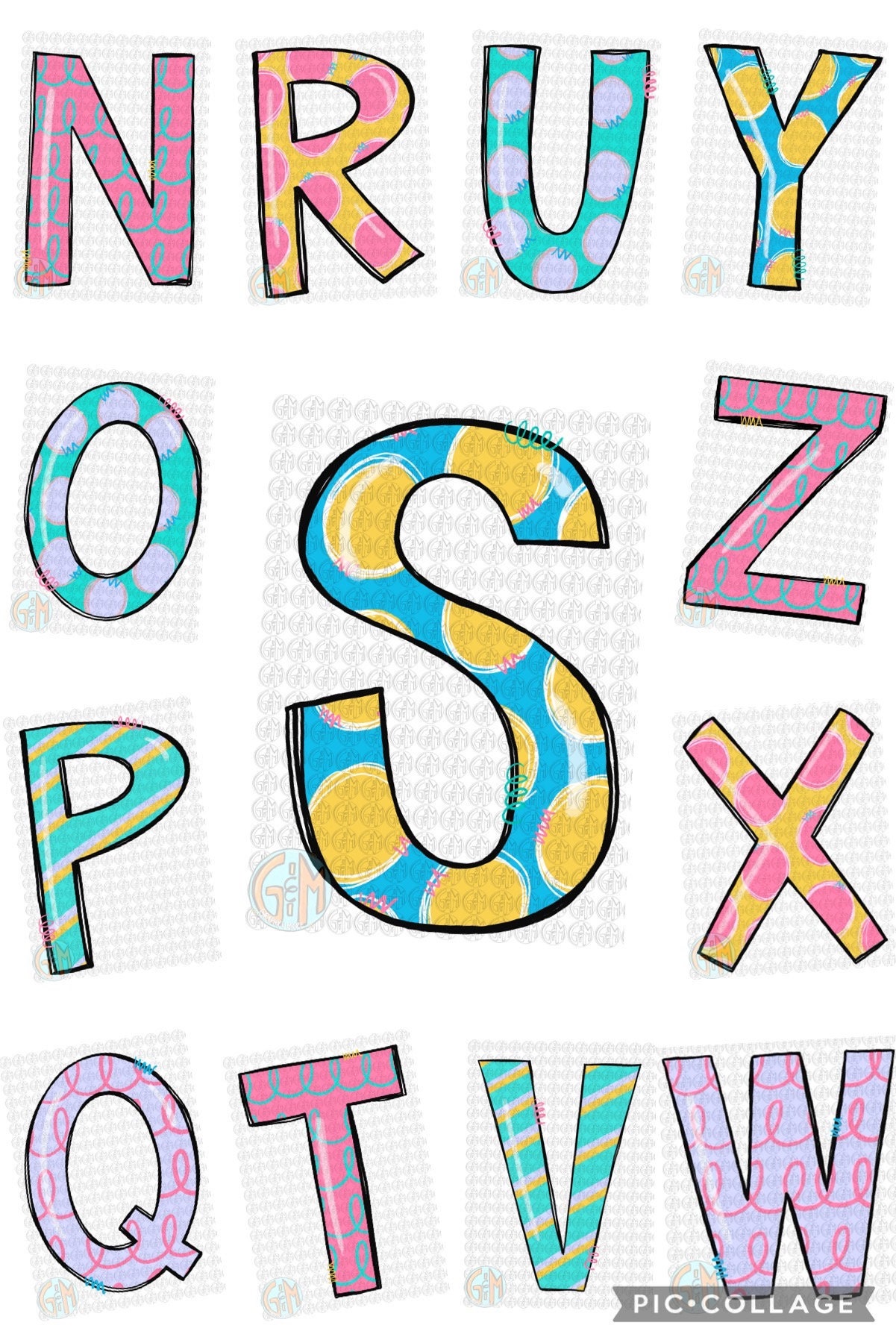 Pastel Alpha Pack PNG 26 Letters Hand Drawn Sublimation | Etsy