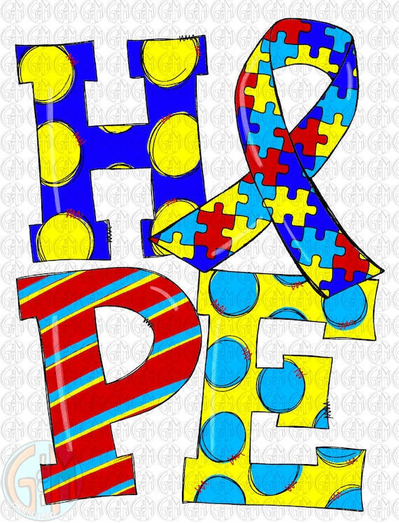 HOPE Awareness Ribbon PNG Autism Sublimation Design Hand | Etsy