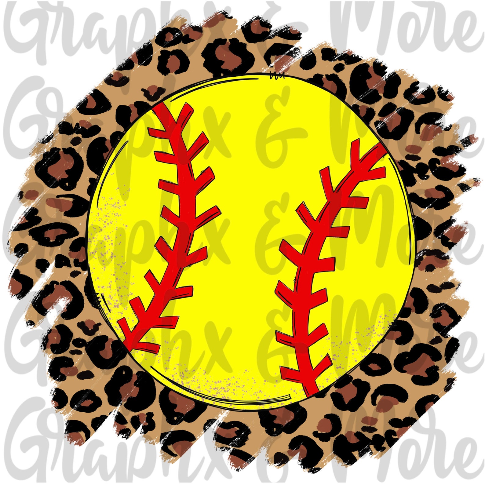 Softball on Leopard PNG Hand Drawn Sublimation Design - Etsy