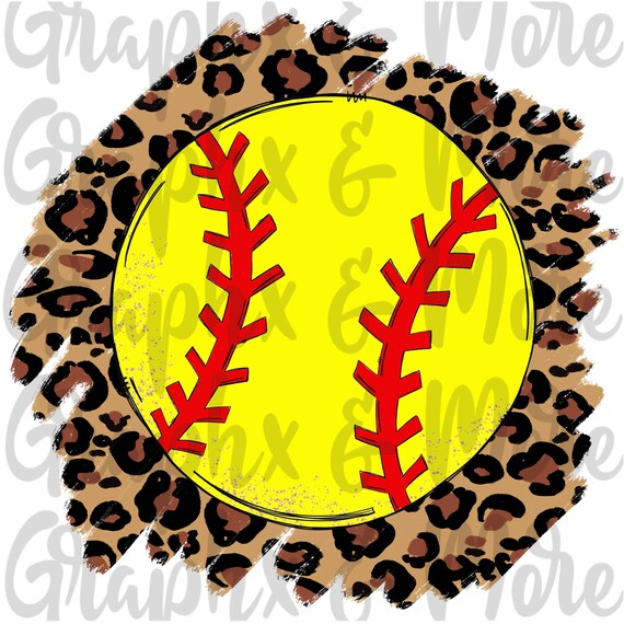 Softball on Leopard PNG Hand Drawn Sublimation Design | Etsy