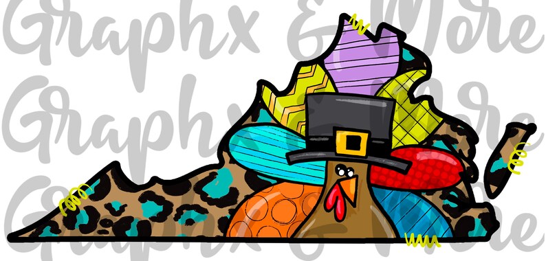 Virginia Turkey PNG VA Hand Drawn Sublimation Design | Etsy
