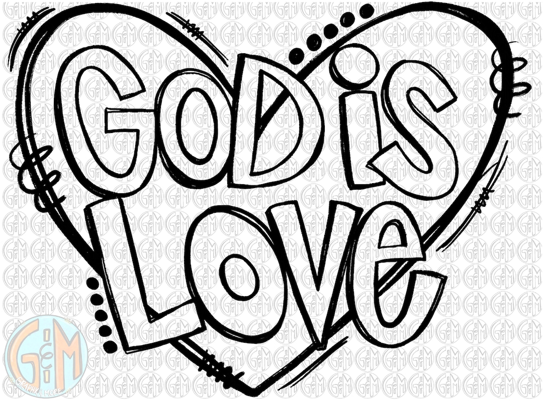 Single Color God is Love Heart PNG | Sublimation Design | Hand Drawn - Etsy