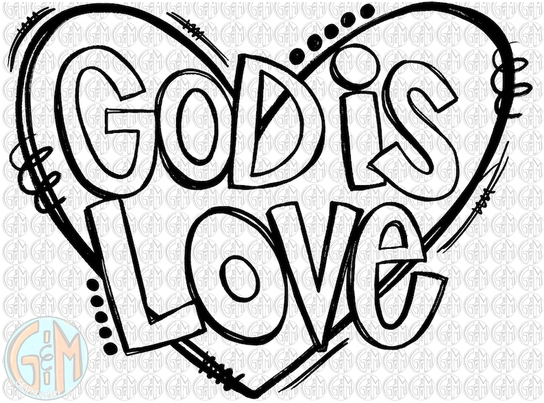Single Color God is Love Heart PNG Sublimation Design Hand Drawn - Etsy