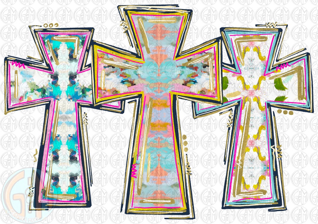 Soft Colors Cross Trio PNG | Hand Drawn | Sublimation Design - Etsy