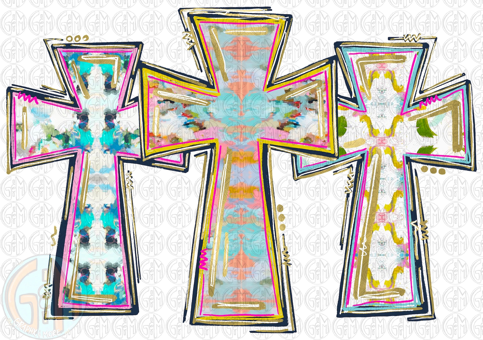 Soft Colors Cross Trio PNG Hand Drawn Sublimation Design - Etsy